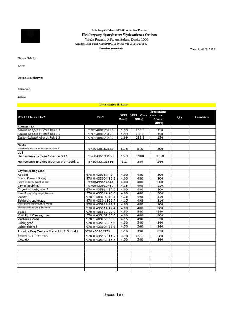 Lista Książek Pearson Edexcel Iprimary | PDF
