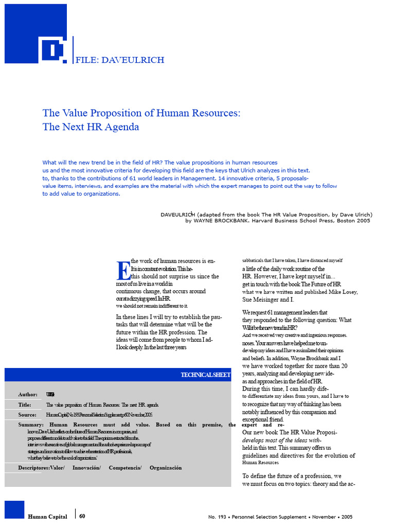 The Value Proposition of HR by Dave Ulrich | PDF | Menu | Human Resources