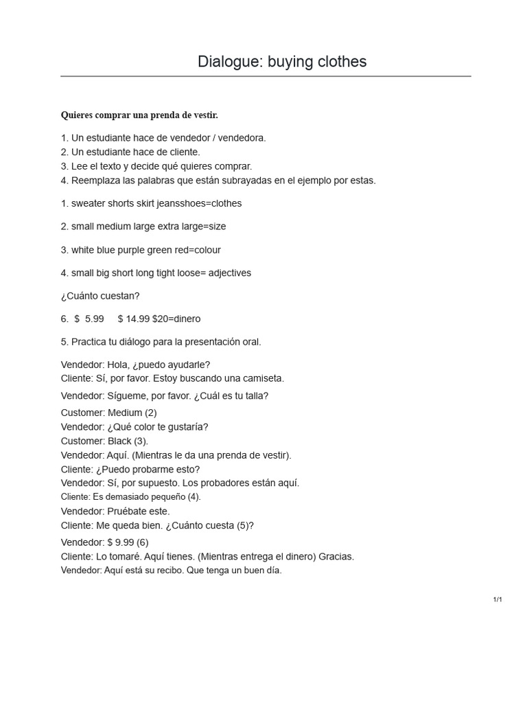 Juego de roles de compras (1) | PDF