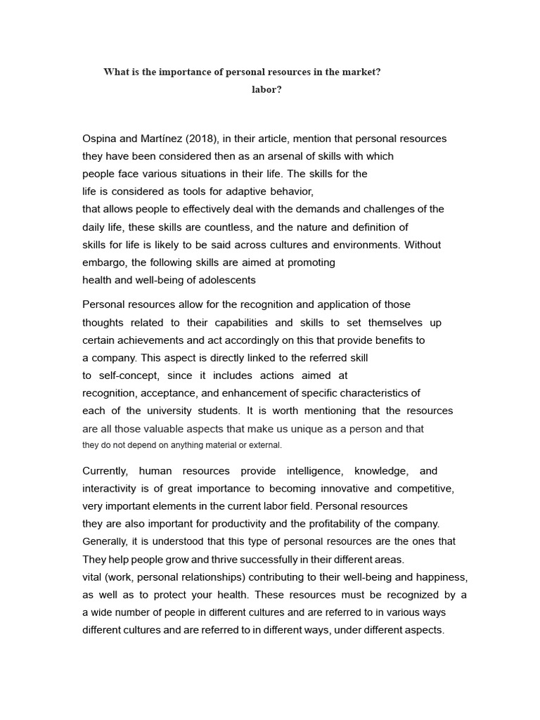 What Is The Importance of Personal Resources in The Job Market? | PDF ...