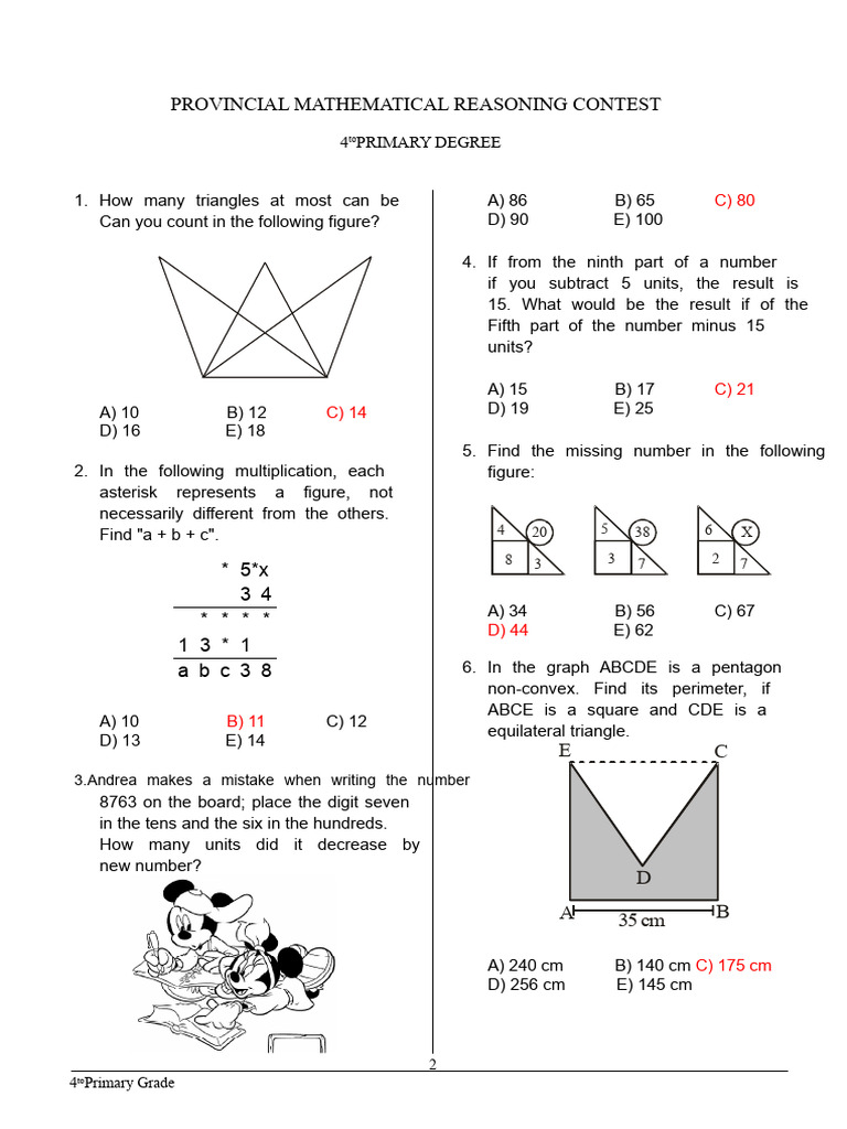 Mathematical Reasoning Contest 4th Grade | PDF | Numbers | Mathematics