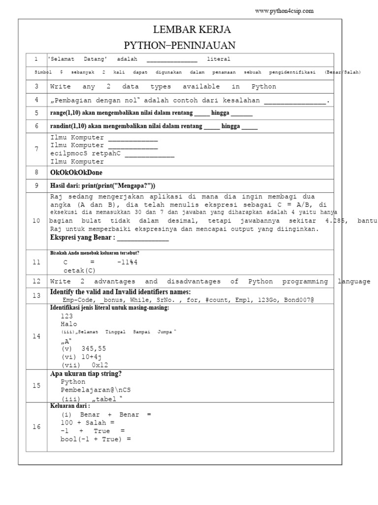 12 Lembar Kerja CS - Fundamental | PDF