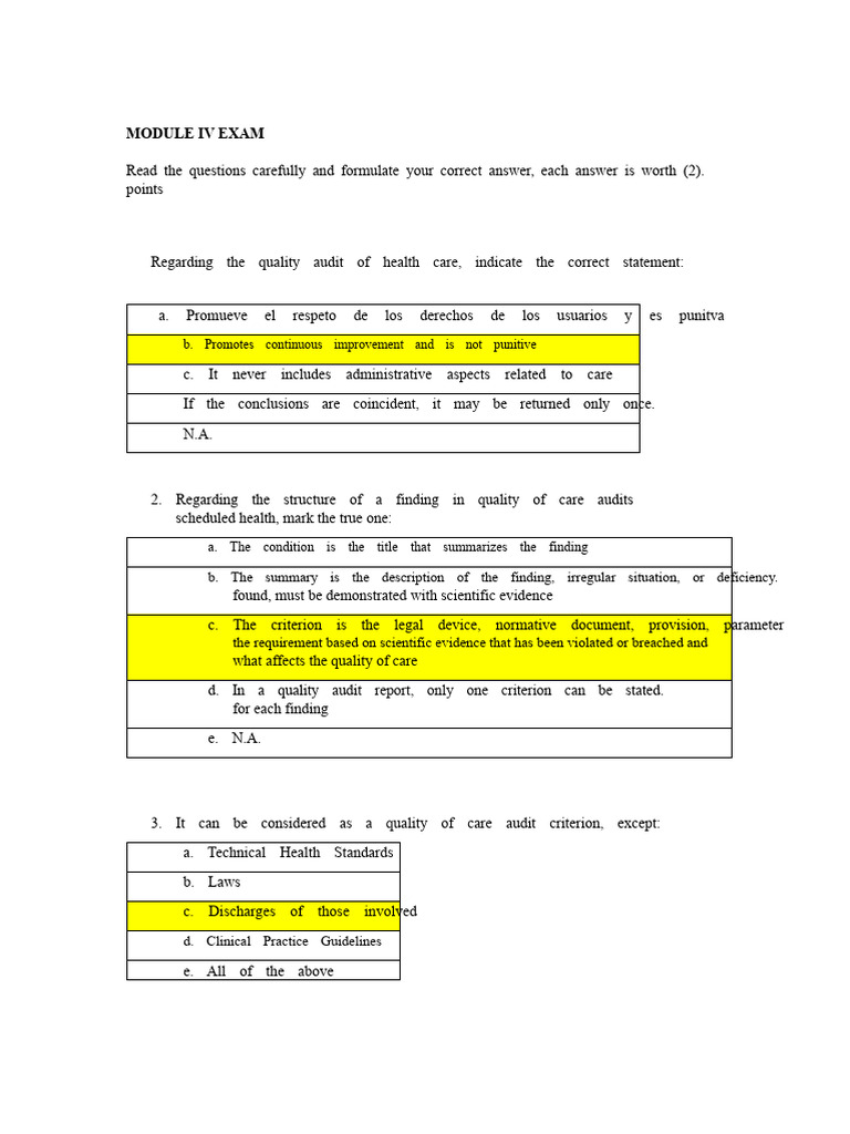 Module IV Exam | PDF | Audit | Health Care