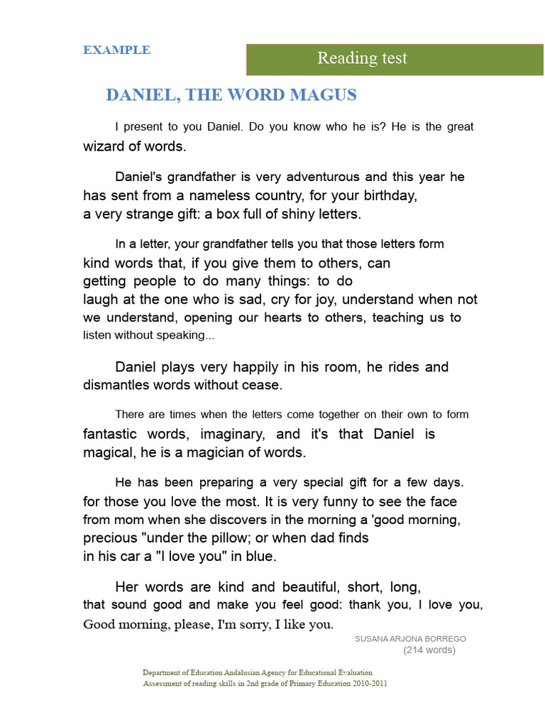 Daniel's Magical Words Assessment | PDF | Magician (Fantasy) | Cognition