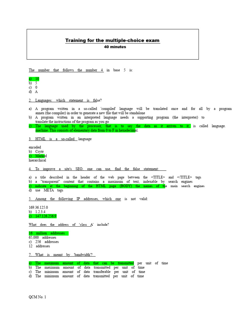 Multiple Choice Question Correction | PDF | Transmission Control ...