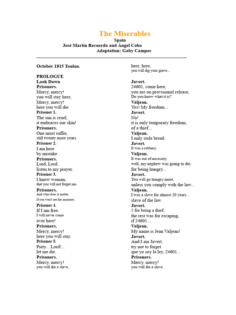 Les Miserables, Theater Script | PDF | Cosette | Marius Pontmercy