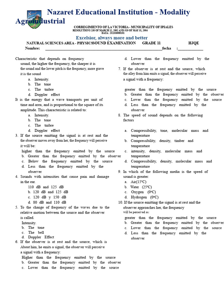 Sound Exam 2 Multiple Choice 2021 | PDF | Sound | Doppler Effect