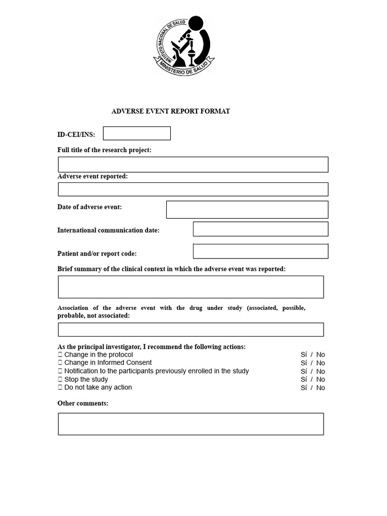 Adverse Event Report Template | PDF
