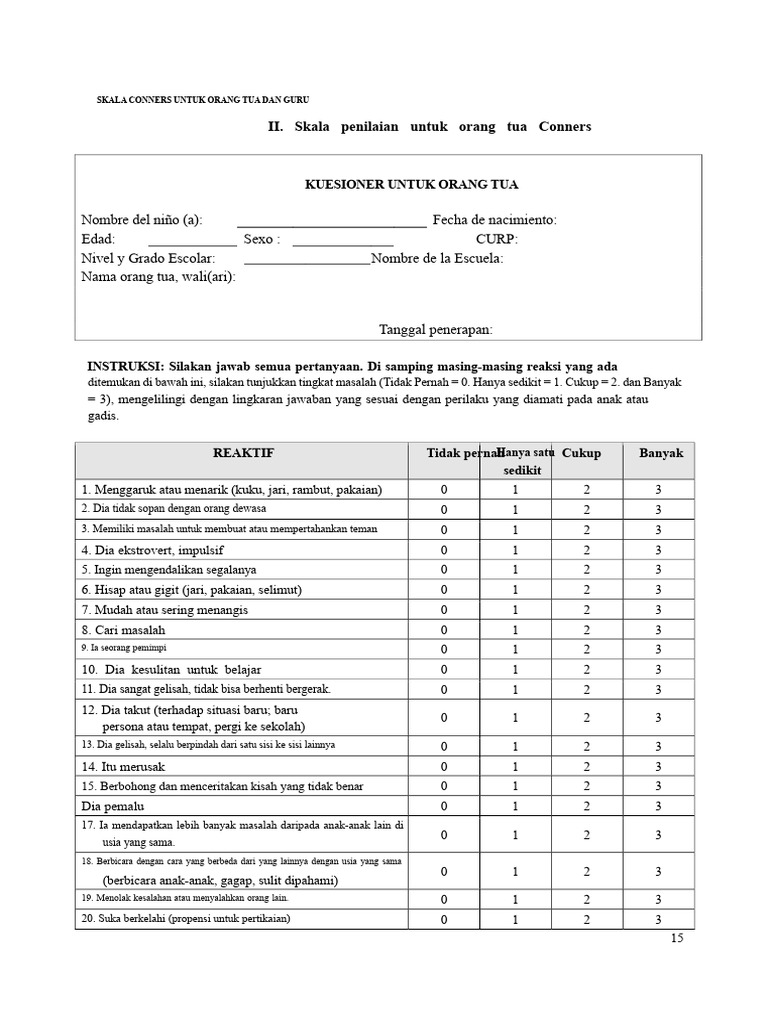 Skala Conner (Orang Tua) | PDF