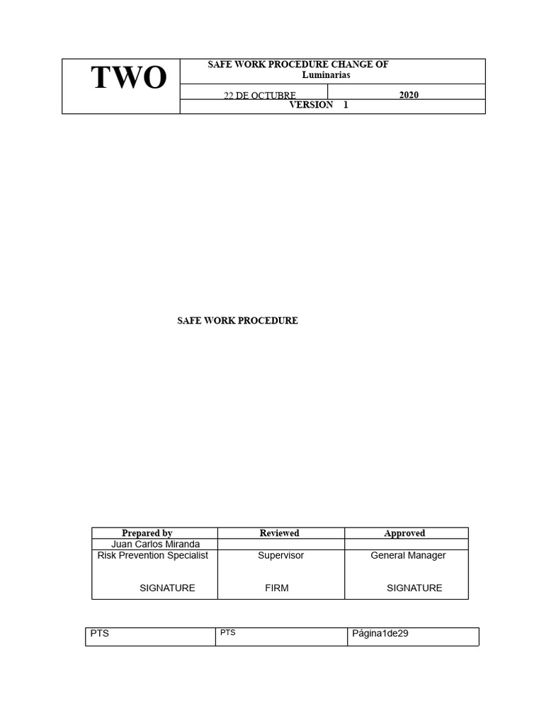 Safe Work Procedure for Luminarias | PDF | Personal Protective ...