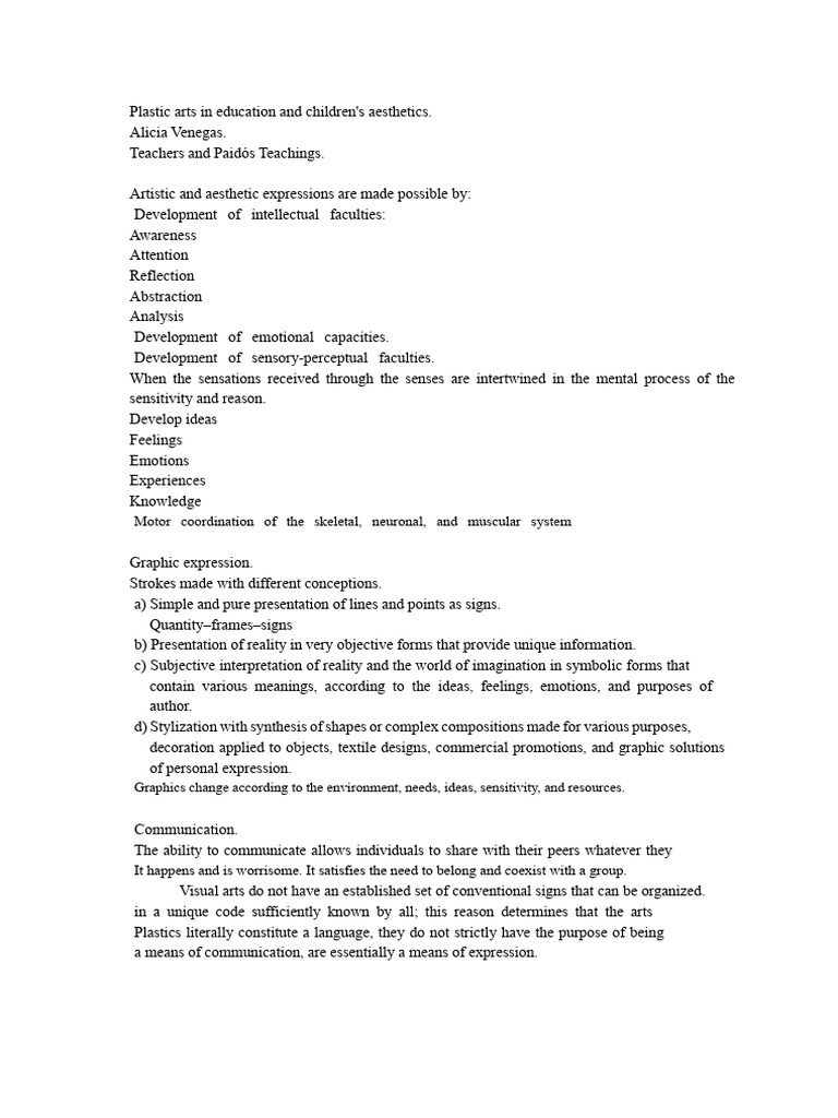 The Plastic Arts in Education and Children's Aesthetics | PDF ...