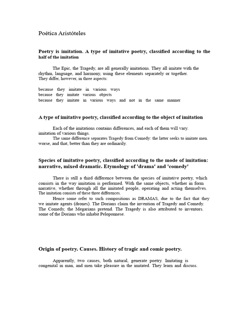 Aristotle's Poetics - summary | PDF | Tragedy | Poetics (Aristotle)