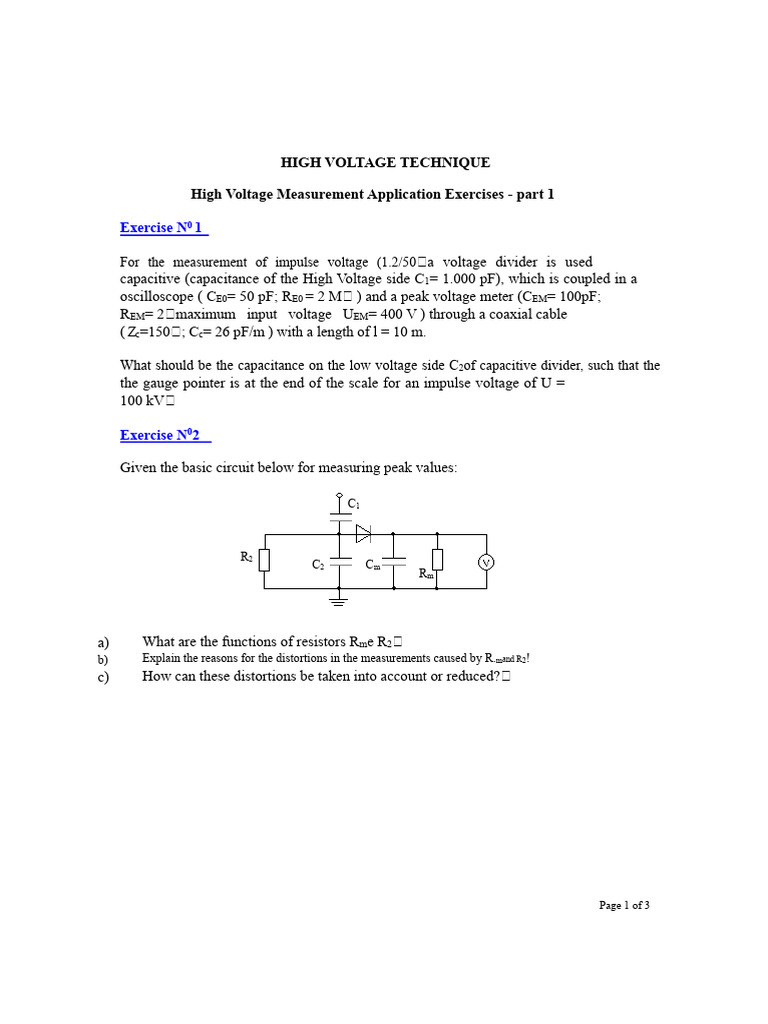 High Voltage Techniques Application Exercises On High Voltage ...