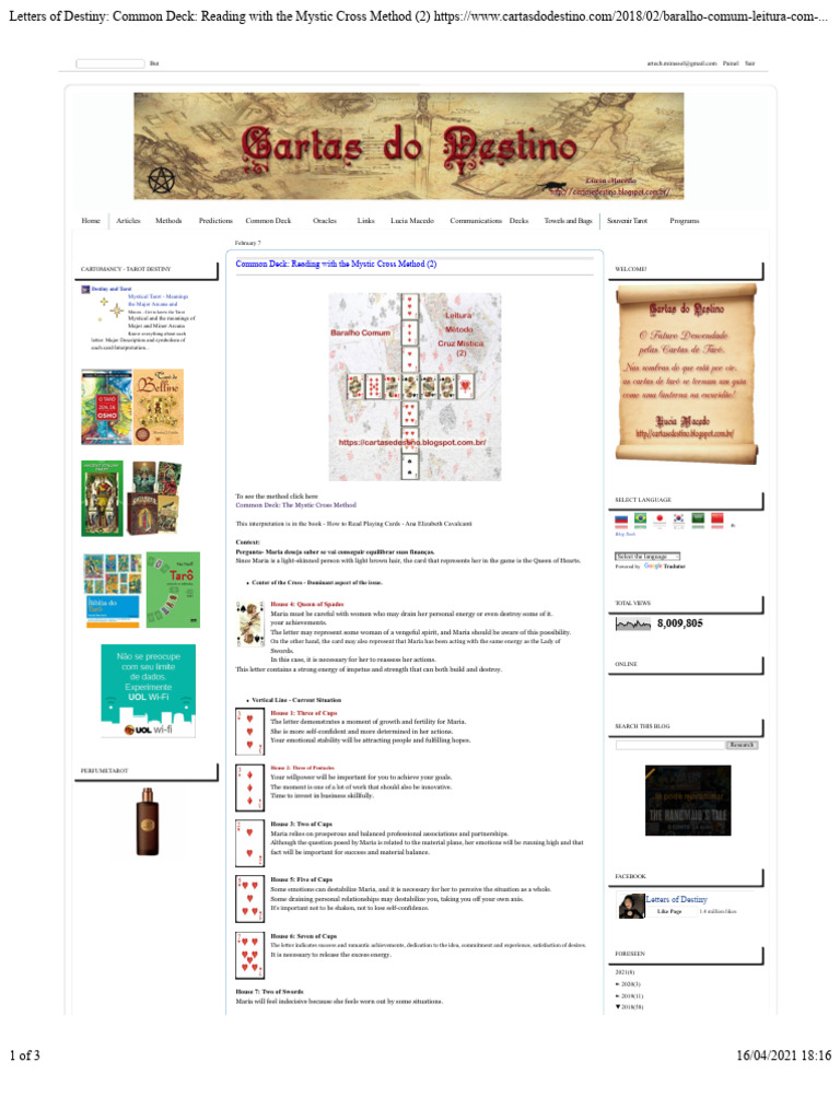 Letters From Destiny Common Deck Reading With the Mystic Cross Method (2) | PDF | Tarot | Major ...