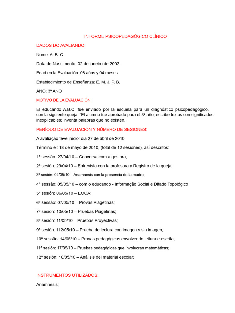 Modelo de Informe Psicopedagógico Uninter | PDF | Psicología Educacional | Aprendizaje