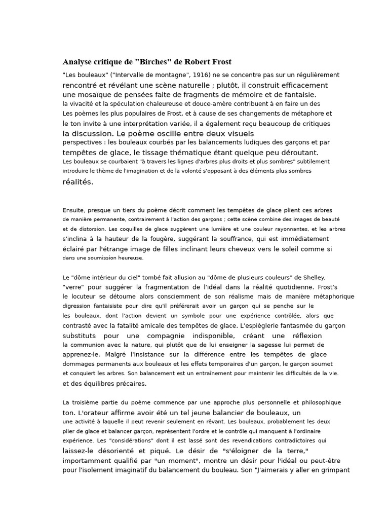 Analyse de "Birches" de Robert Frost | PDF | Vérité | Métaphore