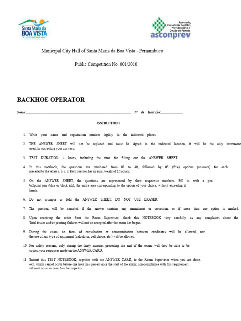 Excavator Operator Exam | PDF | Verb | Engines