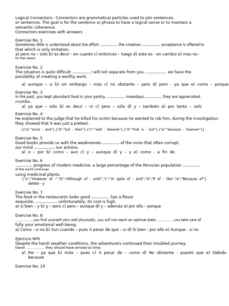 Logical Connectors Exercises | PDF