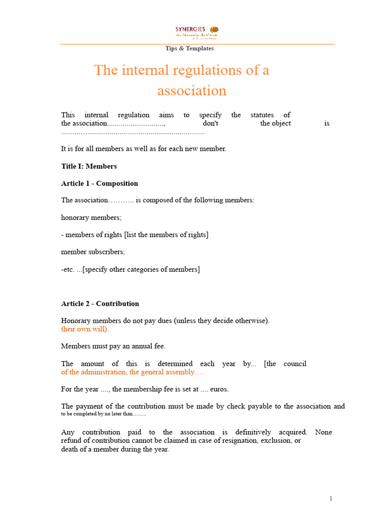 Internal Regulations of An Association | PDF | Proxy Voting | Government