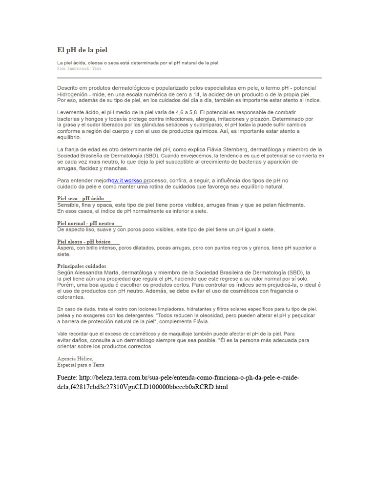 El pH de la piel | PDF | Piel | Ph