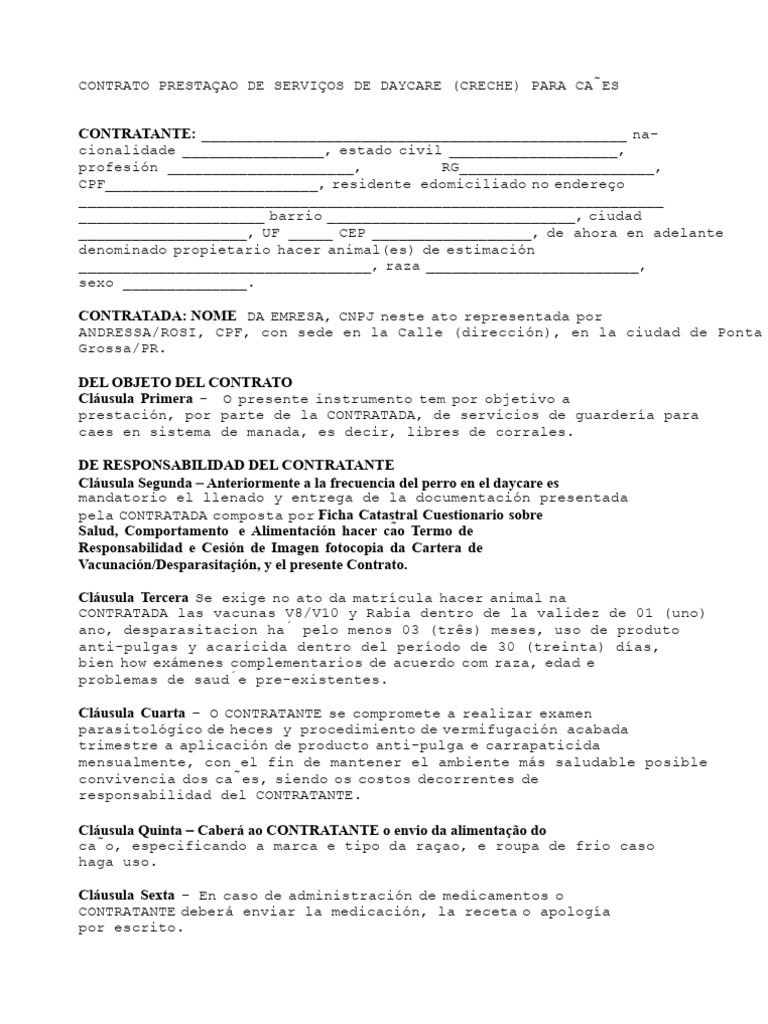 Contrato Guardería Palabra | PDF | Interacción humano-animal | Ciencias ...