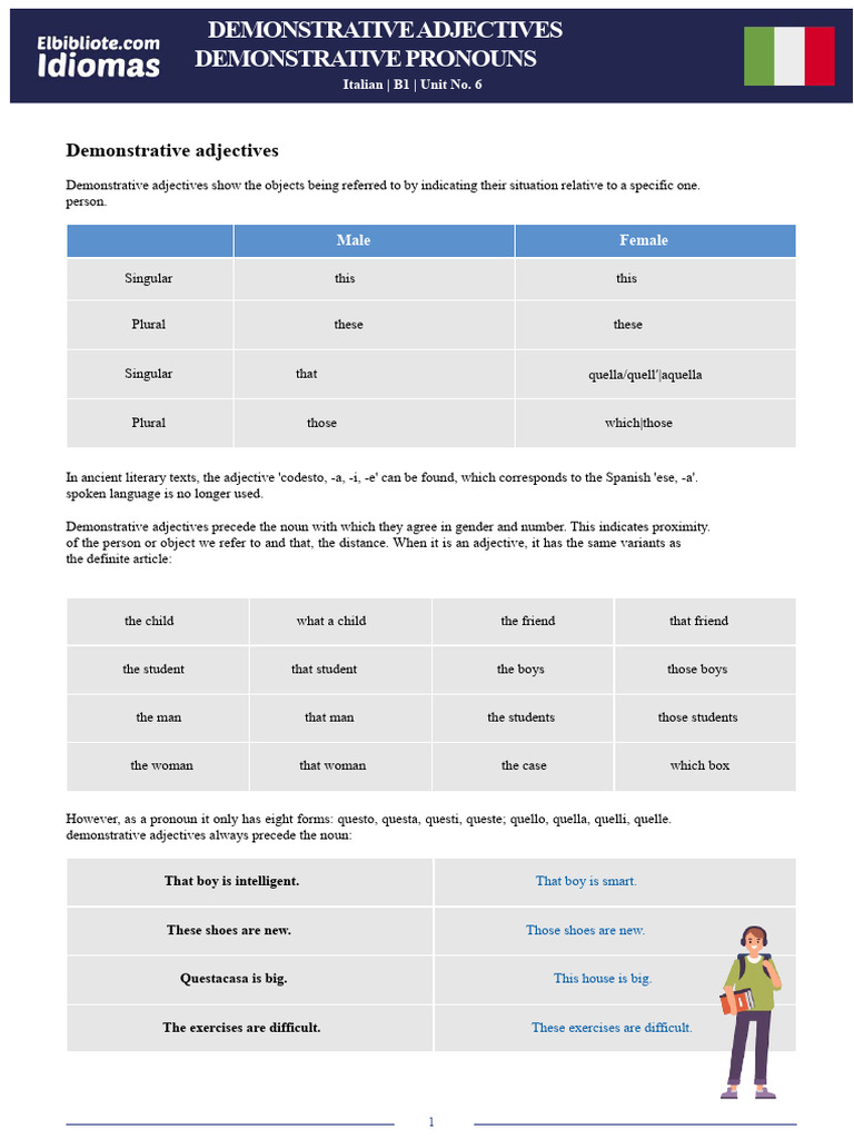 Italian Demonstrative Adjectives & Pronouns | PDF | Adjective ...