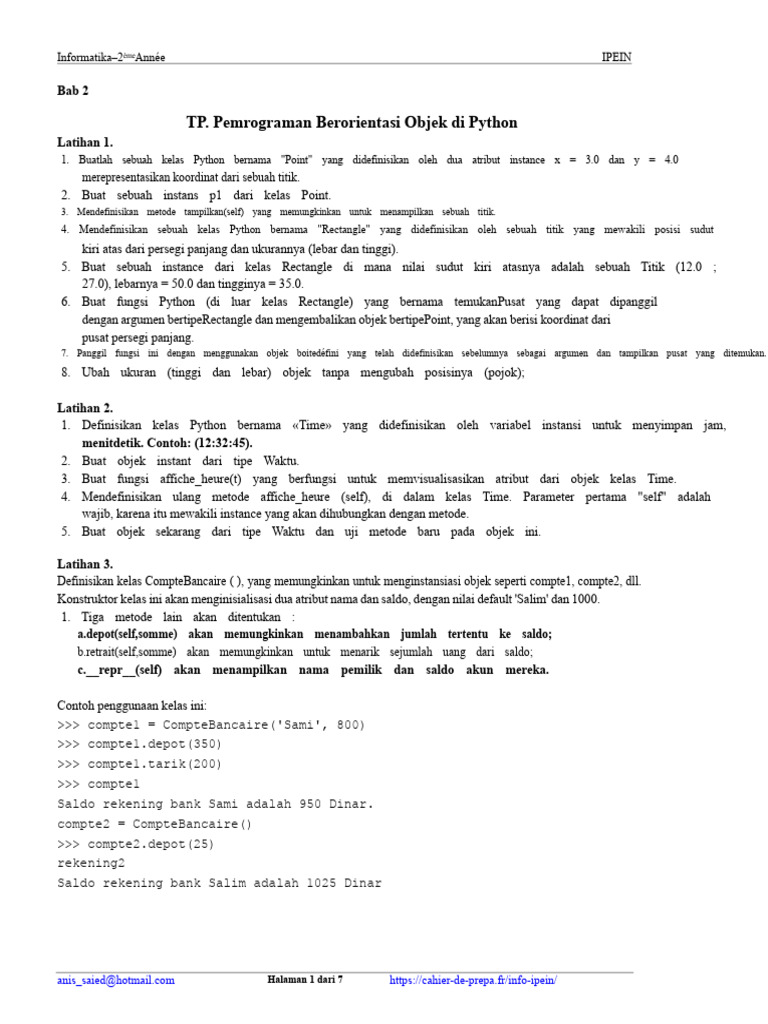 TP. Pemrograman Berorientasi Objek Di Python | PDF