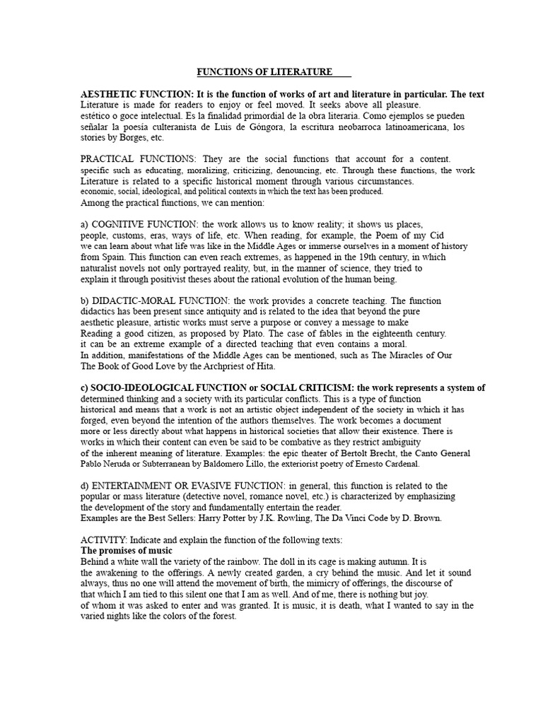 Functions of Literature Explained | PDF