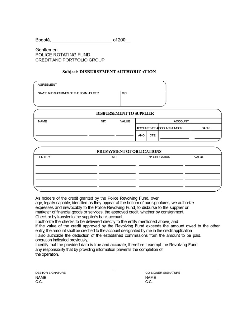Disbursement Authorization | PDF