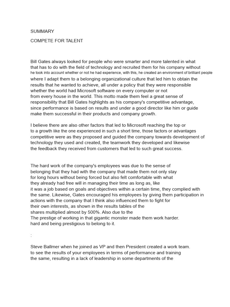 SUMMARY Competing For Talent | PDF | Microsoft | Organizational Behavior