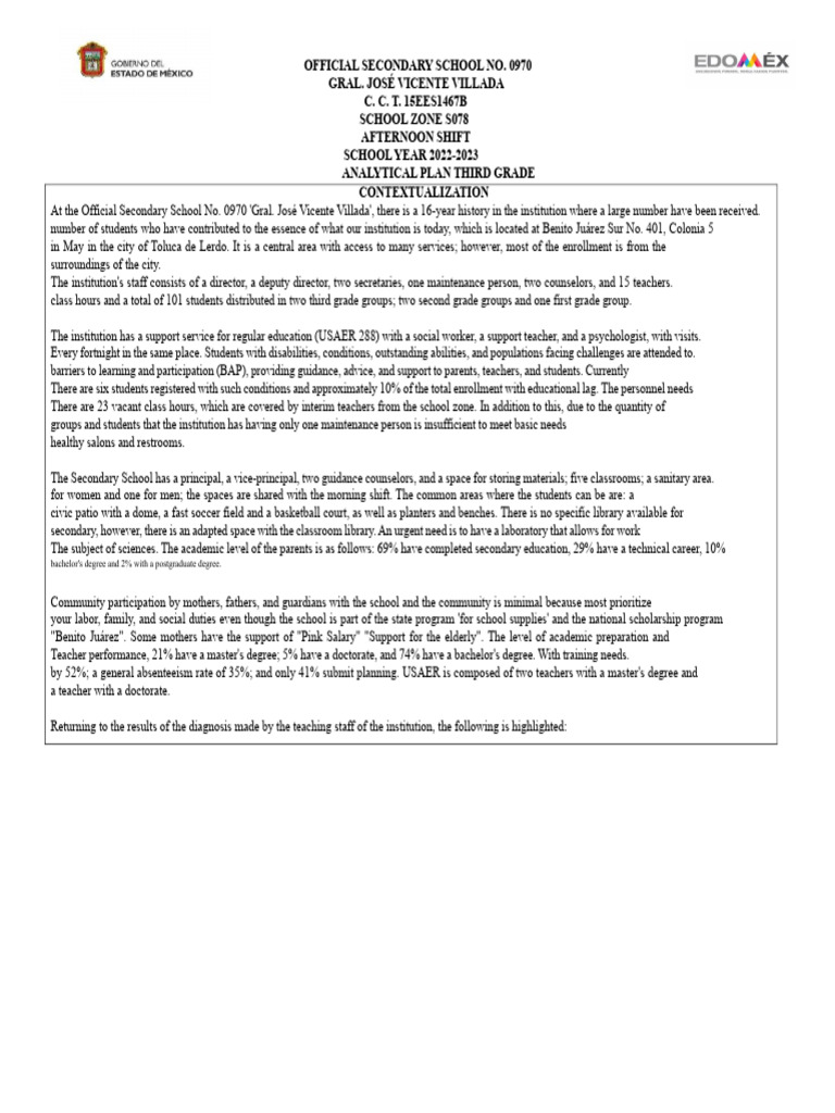 Analytical Plan Secondary Third Grade | PDF | Aesthetics | Knowledge