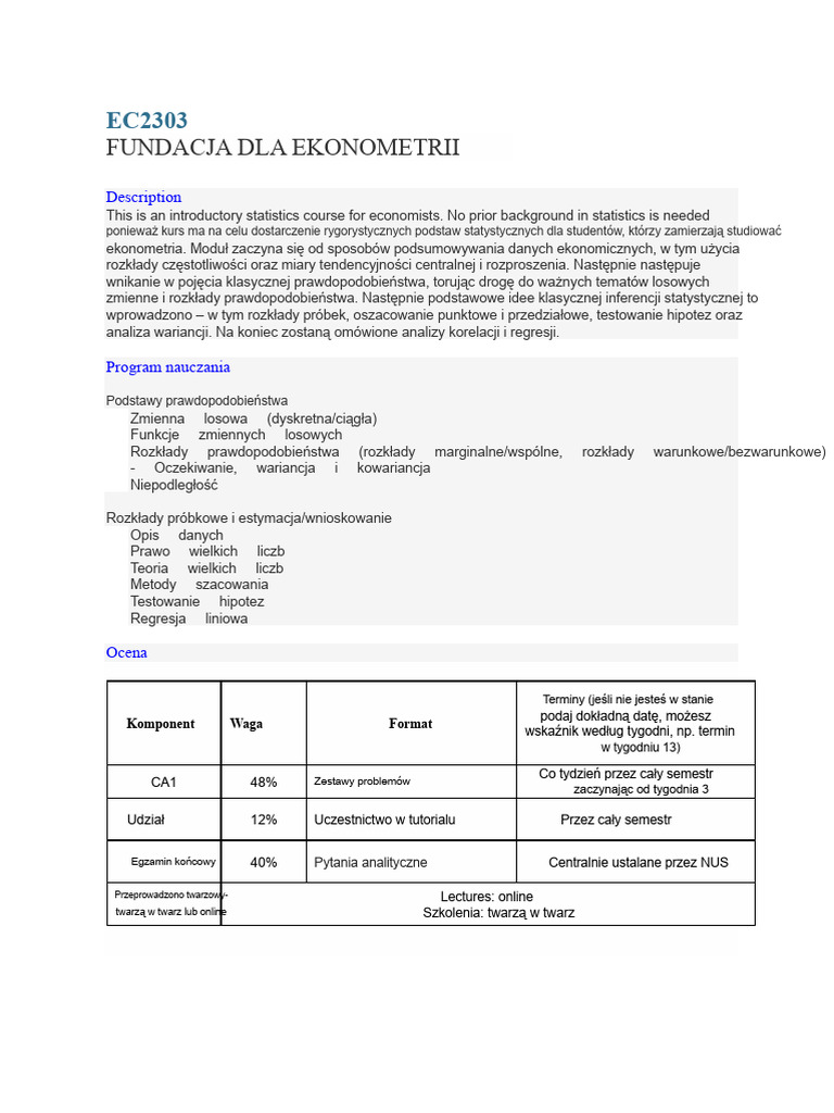 EC2303 - Program Nauczania | PDF