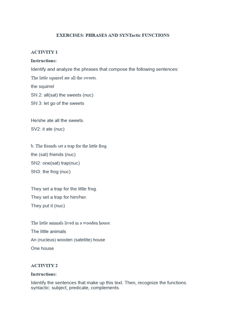 Solved Exercises. Syntactic Functions | PDF