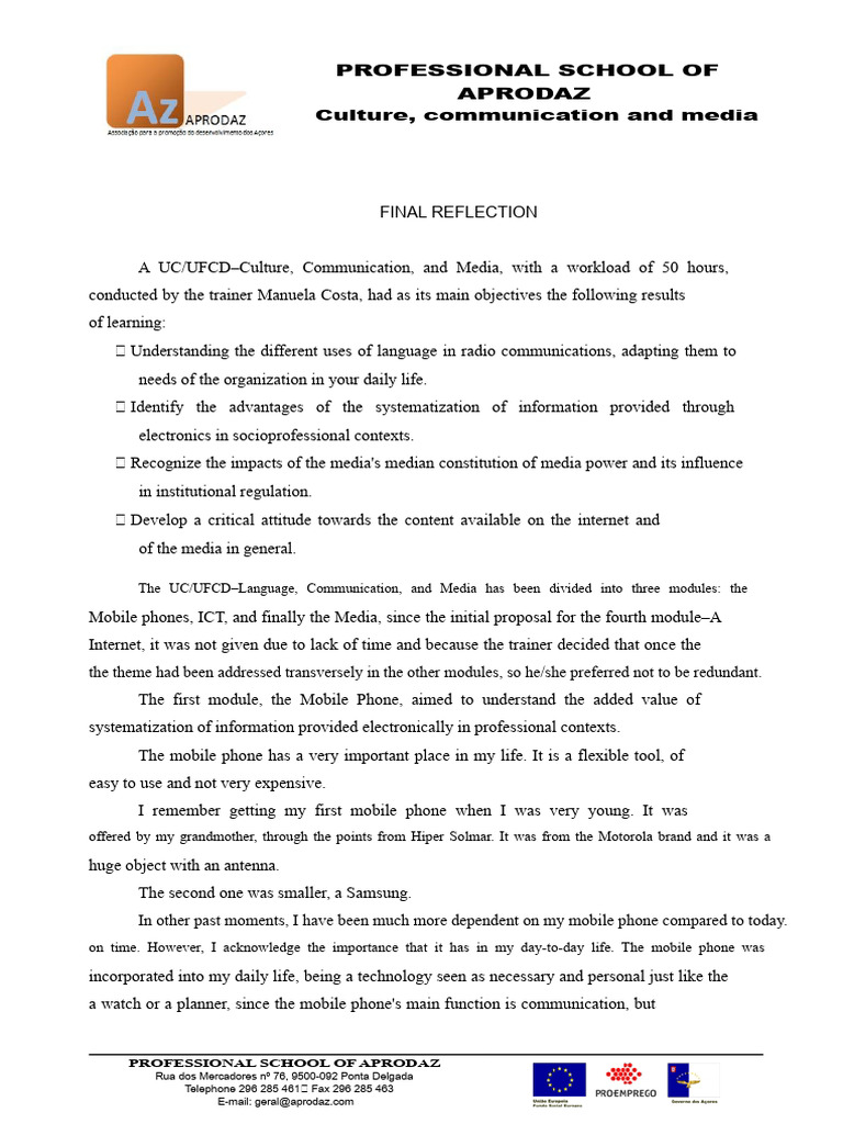Final Reflection on Media and Communication | PDF | Communication ...