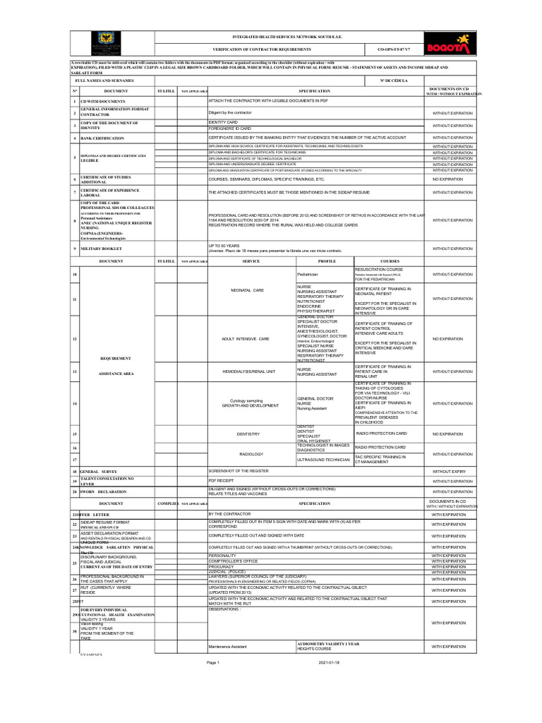 Checklist Co-Ops-Ft-07 V7 Verification of Contractor Requirements | PDF ...