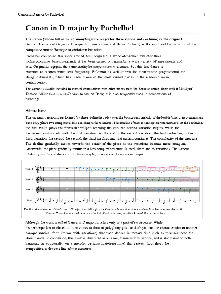 Canon in D Major by Pachelbel | PDF | Pachelbel's Canon | Johann Pachelbel