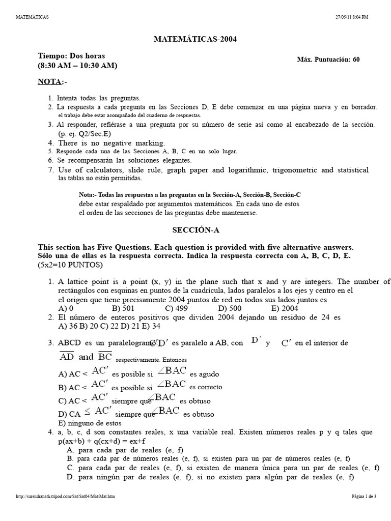 Preguntas de Matemáticas SAT 2004 | PDF | Triángulo | Objetos matemáticos