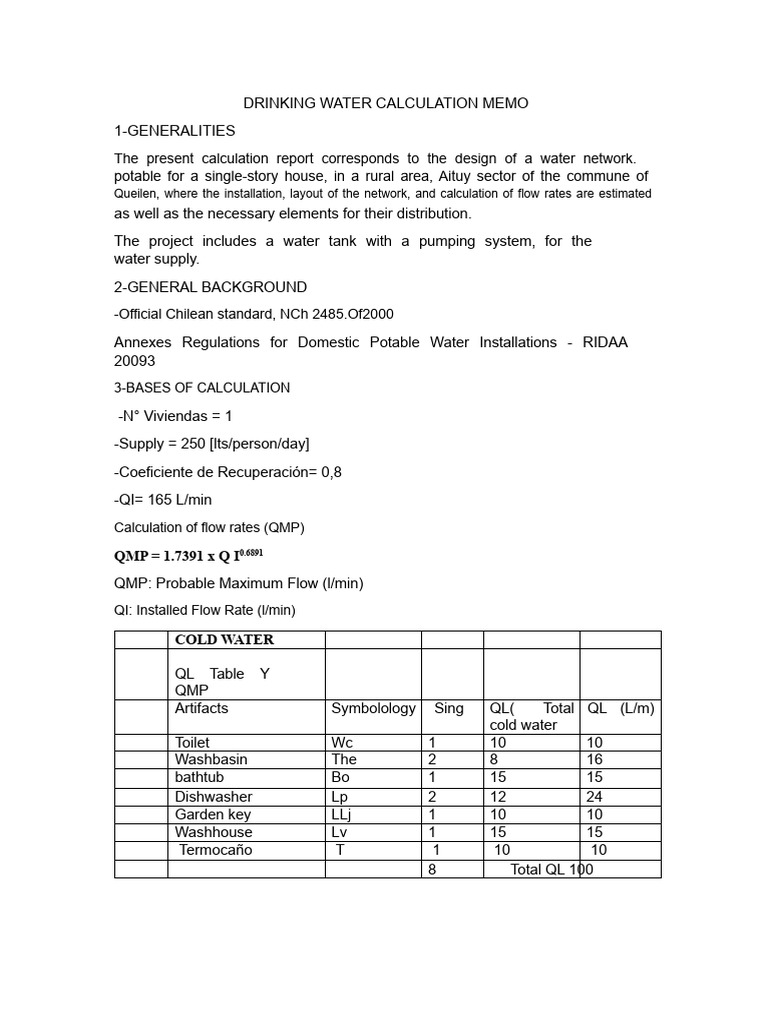 Water Supply Calculation Memorandum | PDF | Water | Water Supply