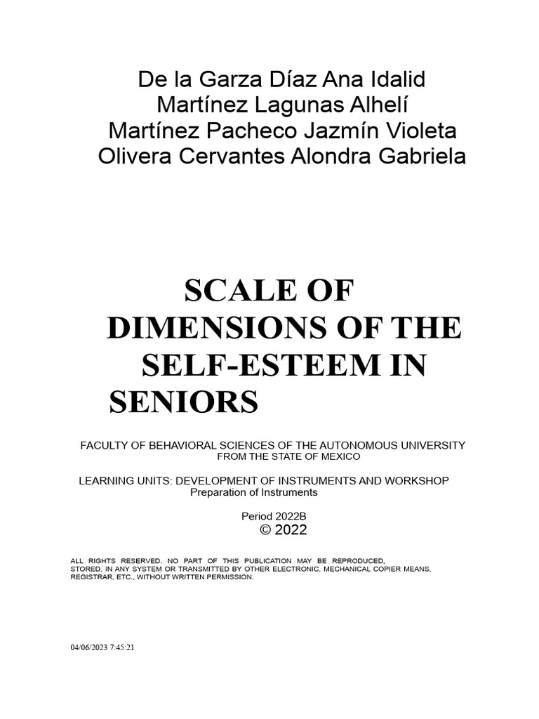 Self-Esteem Scale for Seniors | PDF | Self Esteem | Self Concept