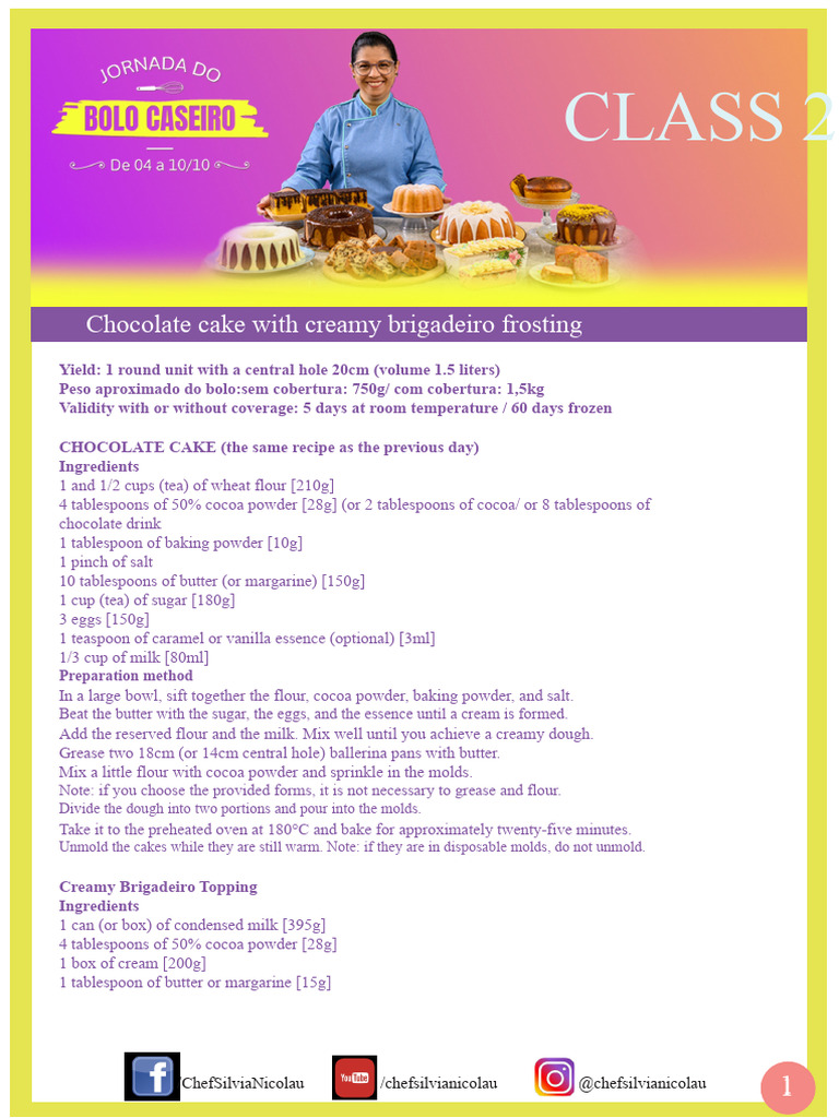 Recipe - Lesson 2 - Homemade Cake Journey - Chef Silvia Nicolau | PDF ...