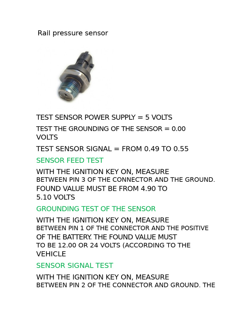 Rail Pressure Sensor | PDF | Voltage | Electrical Components