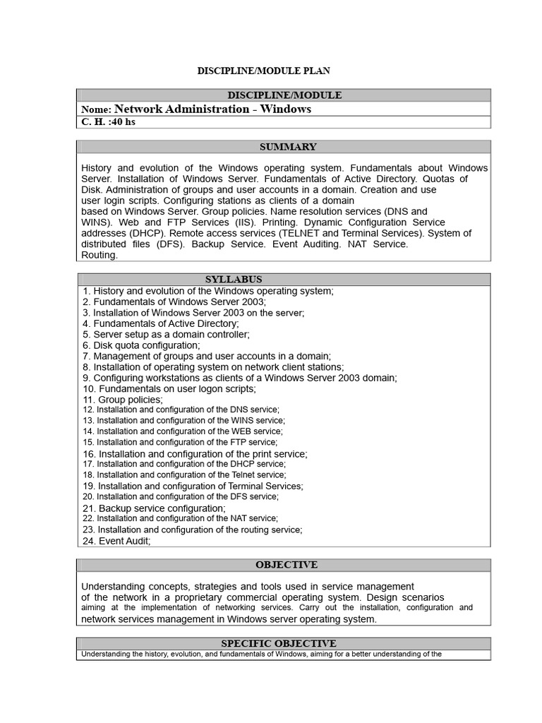 Syllabus - Network Administration (Windows) | PDF | Group Policy ...