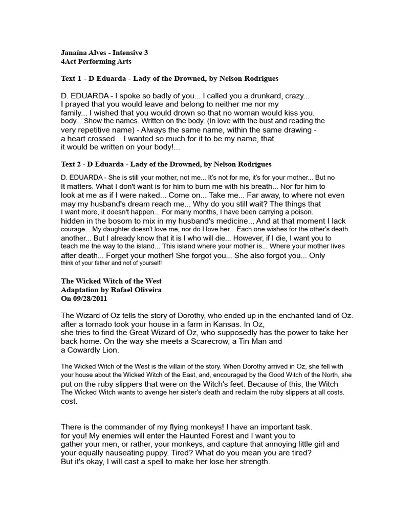 Dramatic Monologues from Classic Plays | PDF | Land Of Oz | Dorothy Gale