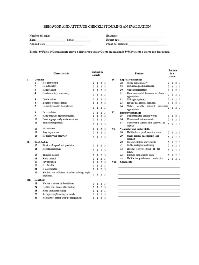 Child Evaluation Behavior Checklist | PDF | Human Communication | Learning