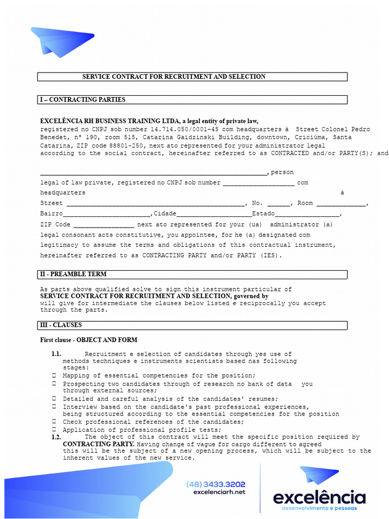 Recruitment and Selection Contract Template | PDF | Private Law | Justice