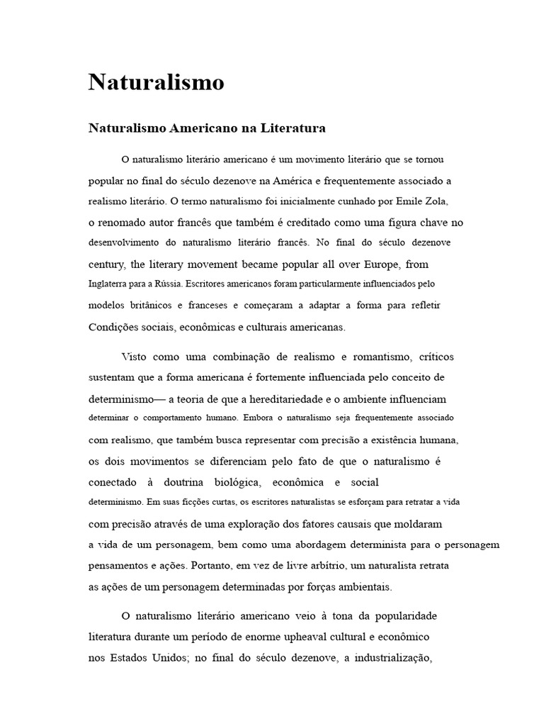 Naturalismo Na Literatura Americana | PDF | Realismo (artes) | Humano