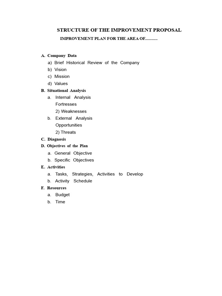 Structure of The Improvement Proposal Improvement Plan | PDF