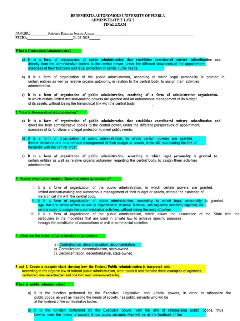 FINAL EXAM 2022 Public Administration | PDF | Autonomy | Hierarchy