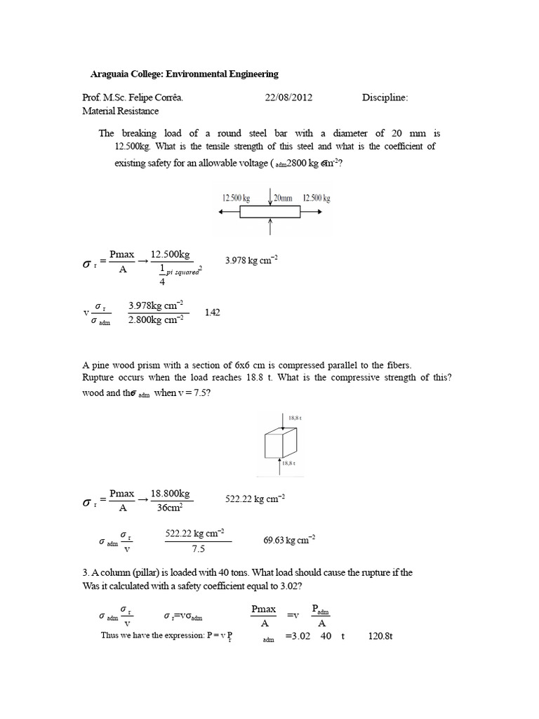 Exercises For Review of Materials Resistance | PDF