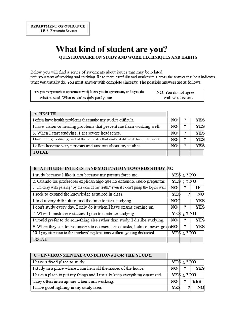 Study Habits Questionnaire | PDF